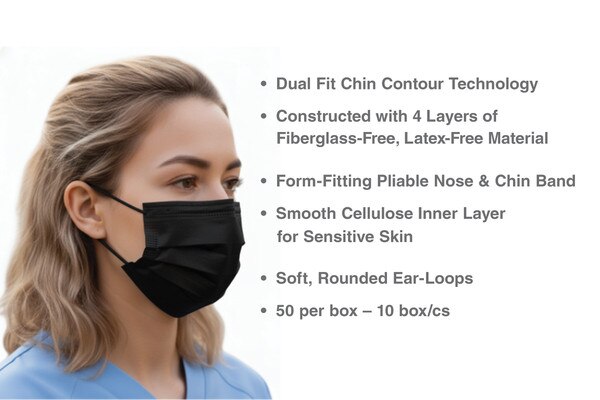 4-Ply ASTM Level 3 Black Surgical Mask | Fluid-Resistant Earloop Face ...